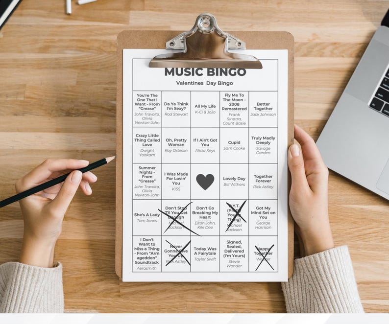 Valentine's Day Music Bingo Game | 100 Cards (printable PDF) - Etsy