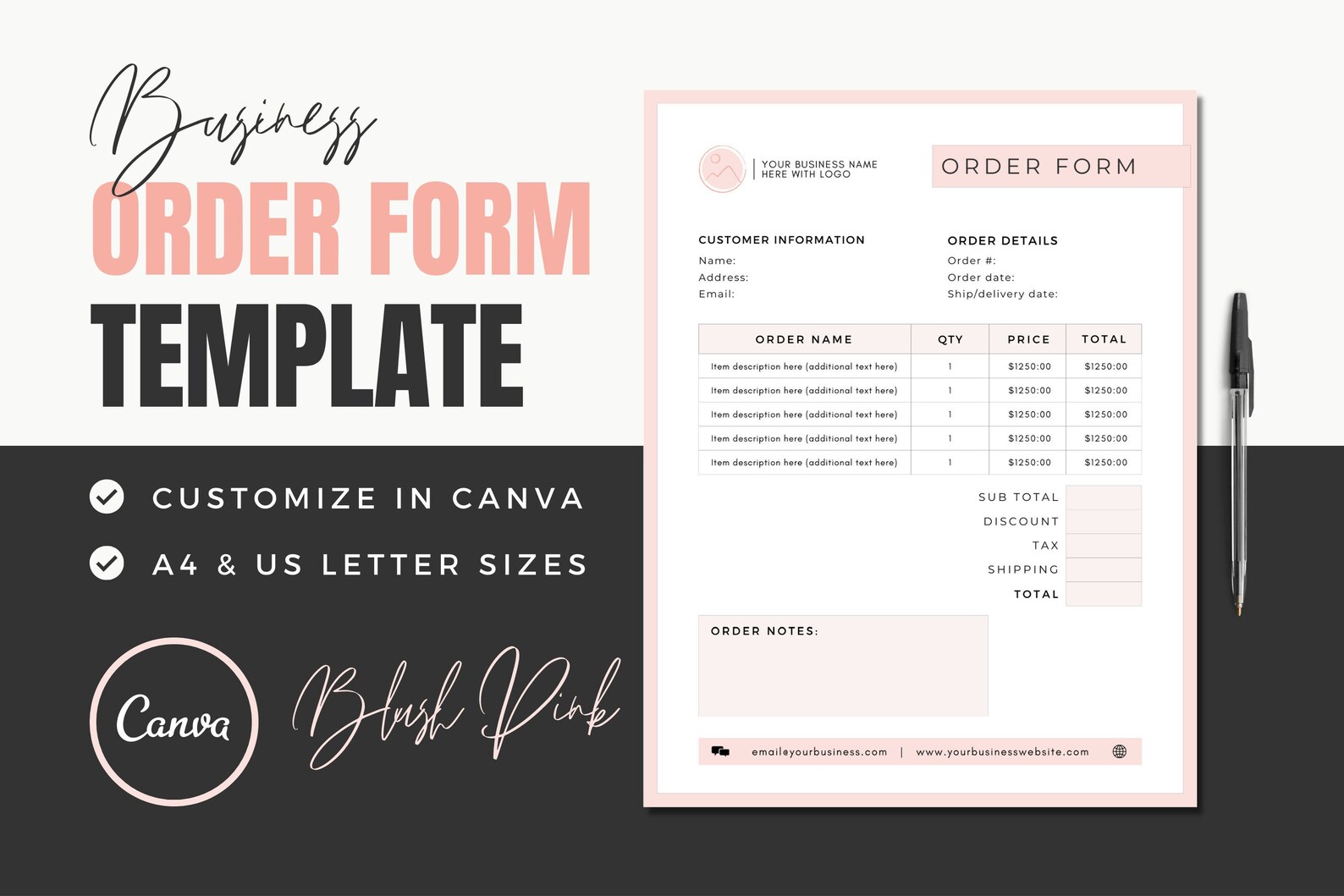 Order Forms Canva Custom Order Template Editable Small | Etsy