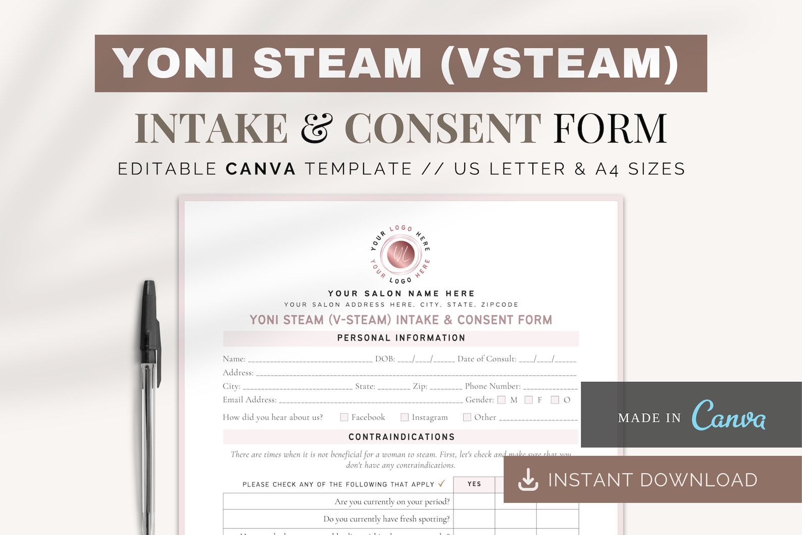 Yoni Steam vsteam Intake Form Canva Templates Spa Intake Form ...