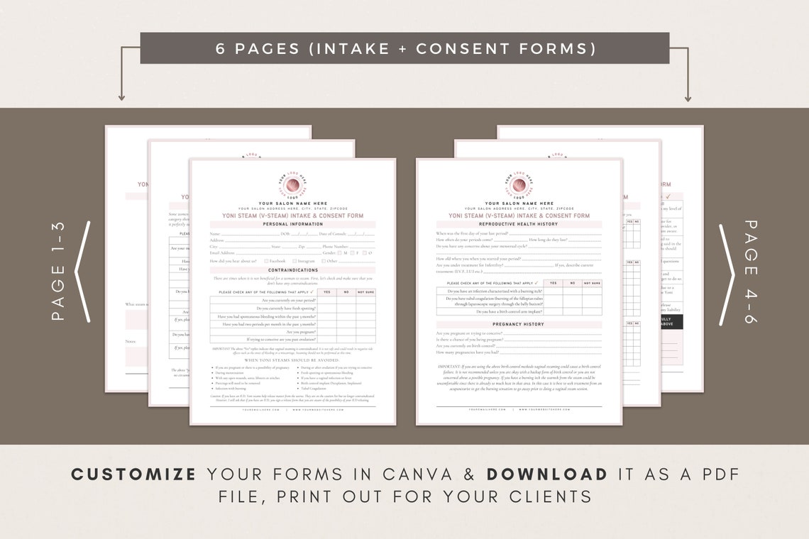Yoni Steam vsteam Intake Form Canva Templates Spa Intake Form ...
