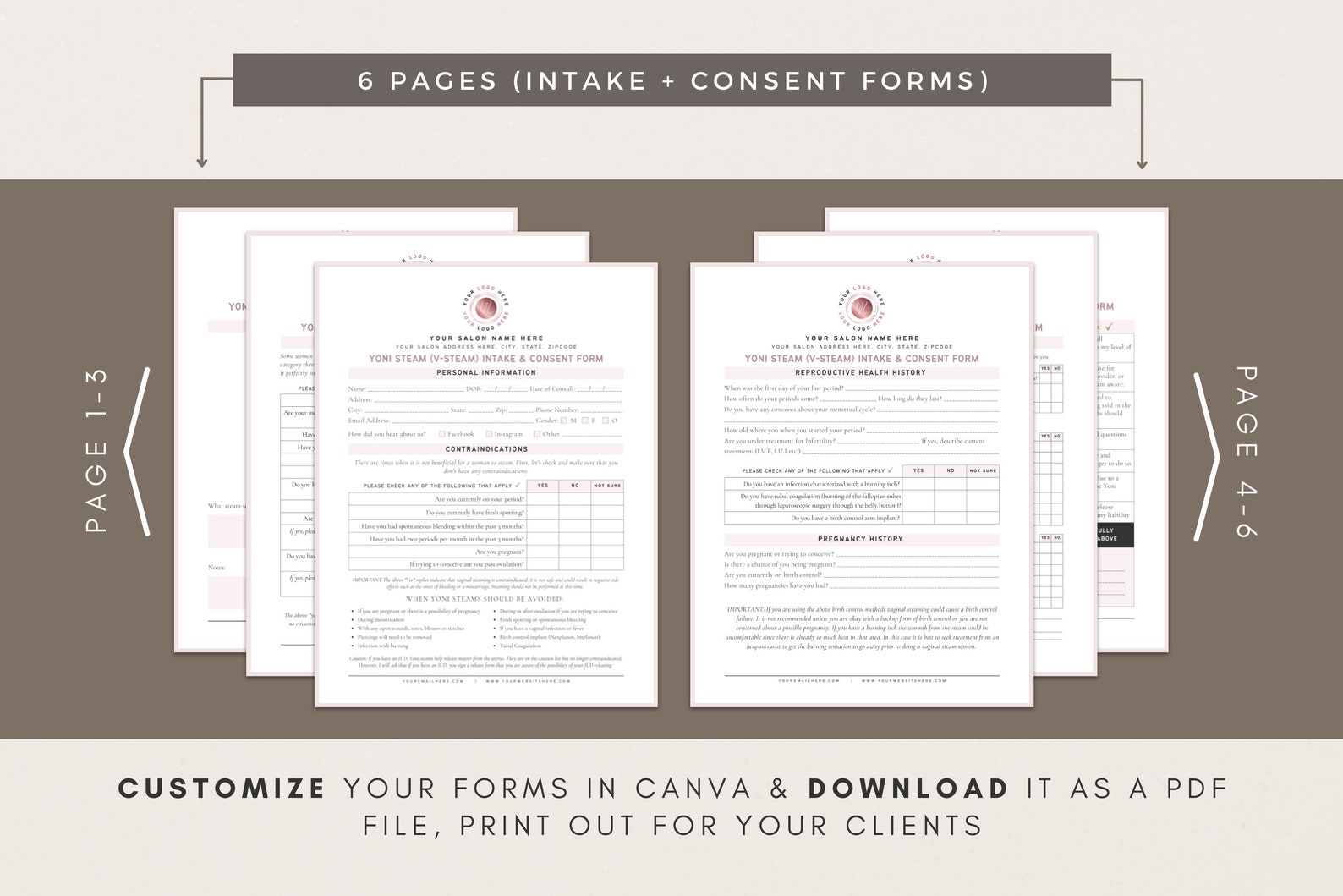 Yoni Steam vsteam Intake Form Canva Templates Spa Intake Form ...