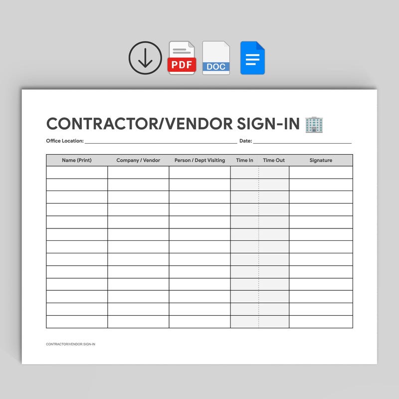 Vendor Sign in Sheet - Etsy