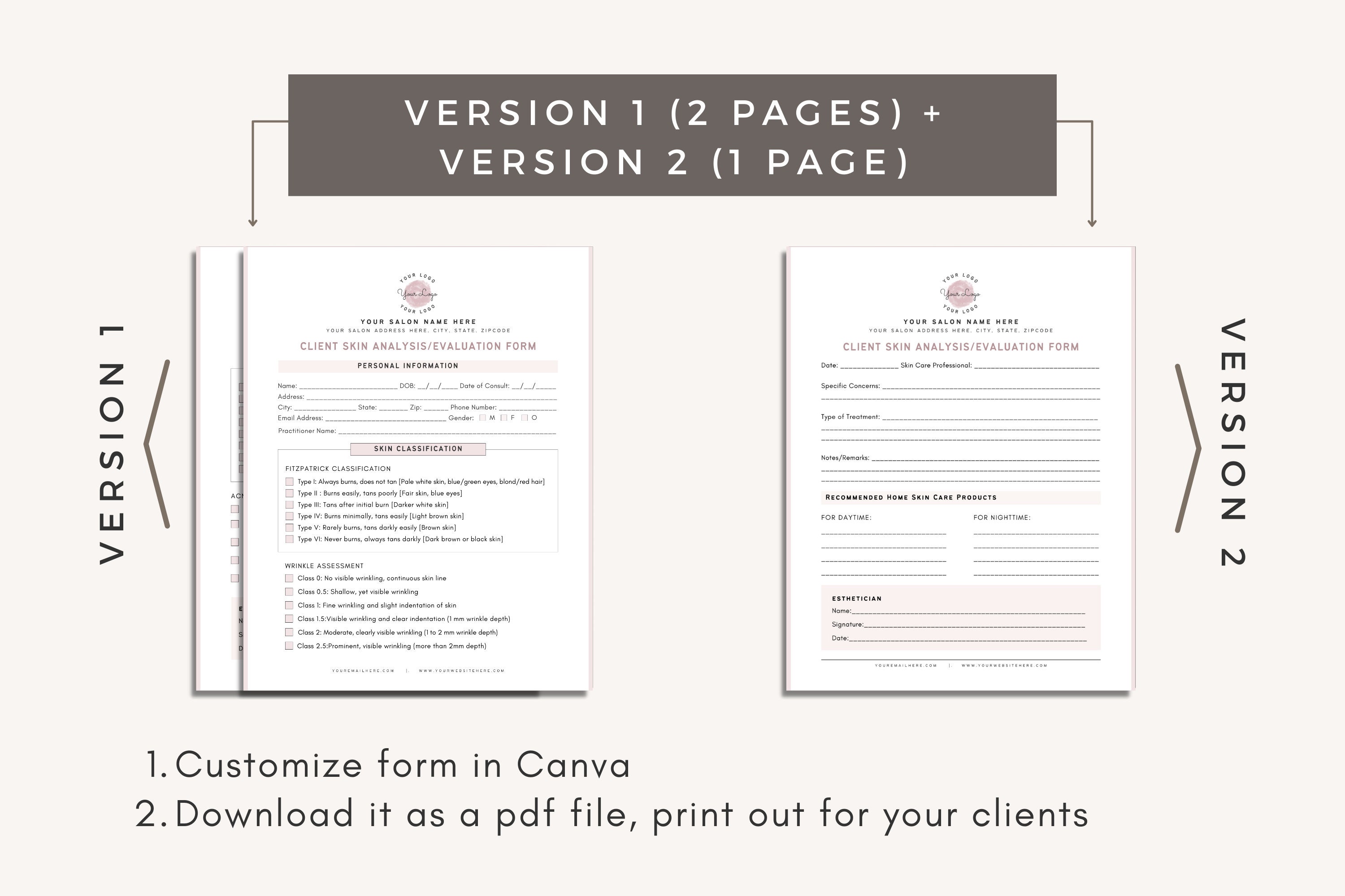 Client Skin Analysis | Skincare Plan | Editable Canva Template | Salon ...