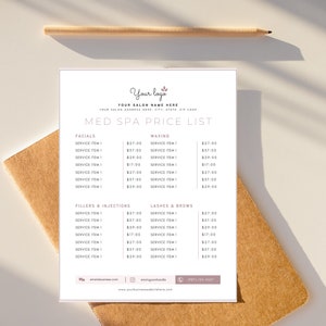Med Spa Salon Price List Template: Editable Canva Design (digital ...