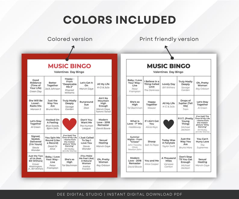 Valentine's Day Music Bingo Game | 100 Cards (printable PDF) - Etsy