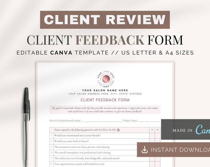 Salon Client Feedback Form, Client Feedback Form, Client Review Form, Client Lash Form, Client ...