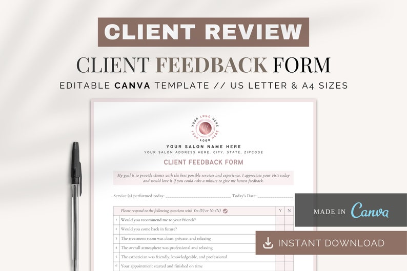 Client Feedback Form Canva Templates Salon Business | Etsy
