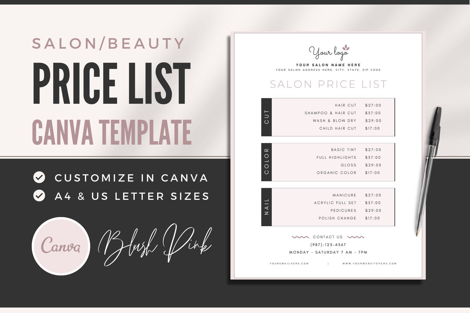 Salon Price List Template Price List Sheet Editable Canva Template ...