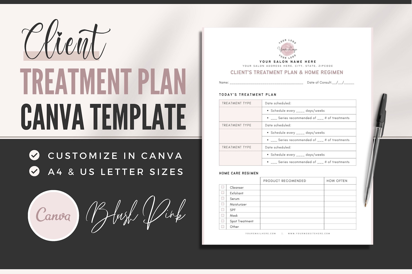 Client Treatment Plan Form: Salon & Spa Canva Template (digital ...