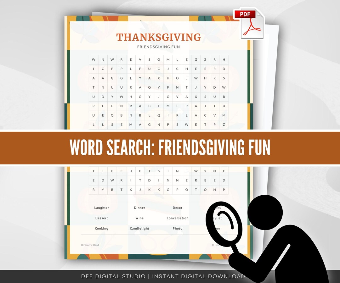 Friendsgiving Fun Word Search Game | Printable PDF Puzzle | Dinner ...