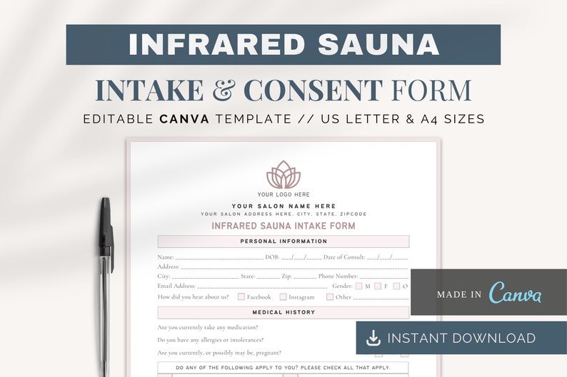 Infrared Sauna Intake | Canva Templates | Infrared Sauna Consent Form ...