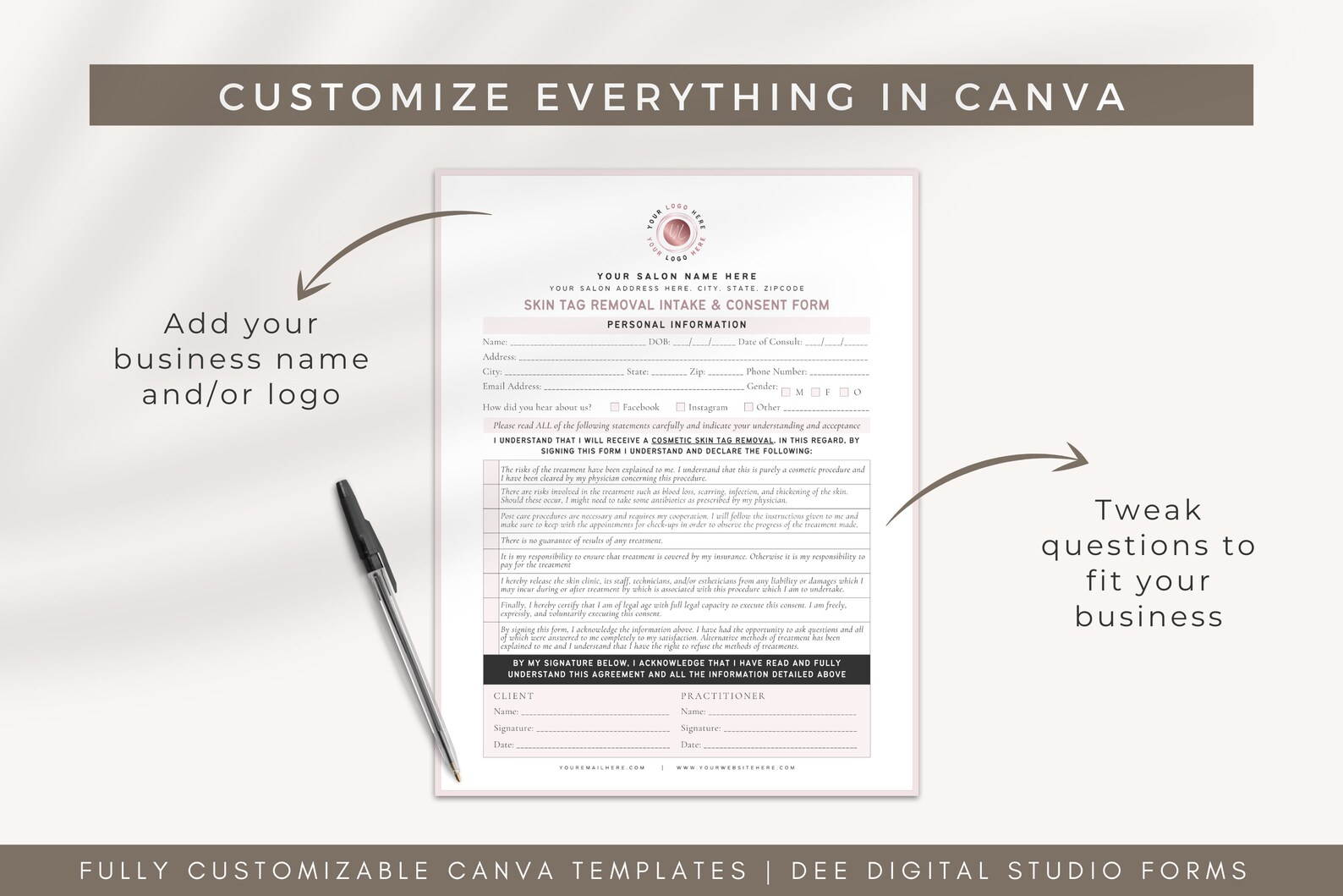 Skin Tag Removal Intake Form Canva Templates Consultation Form Skin Tag ...