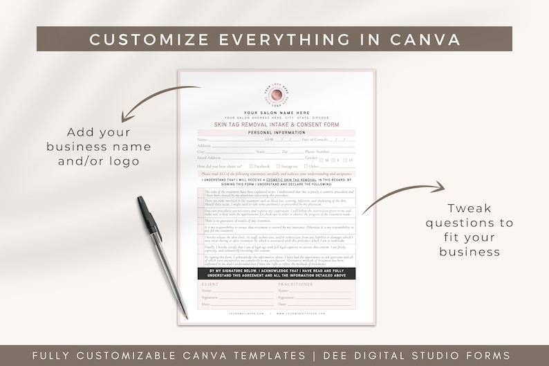 Skin Tag Removal Intake Form Canva Templates Consultation Form Skin Tag ...