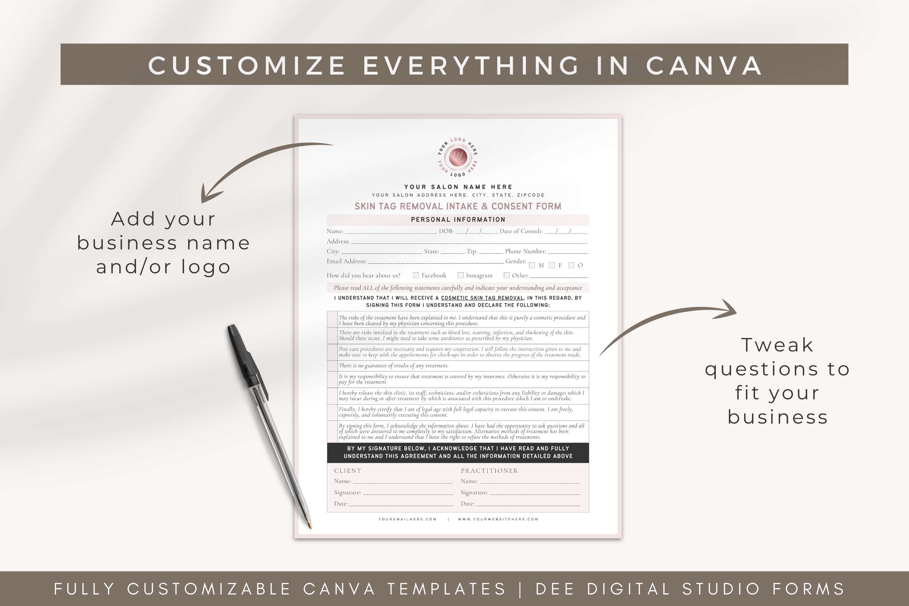 Skin Tag Removal Intake Form Canva Templates Consultation Form Skin Tag ...