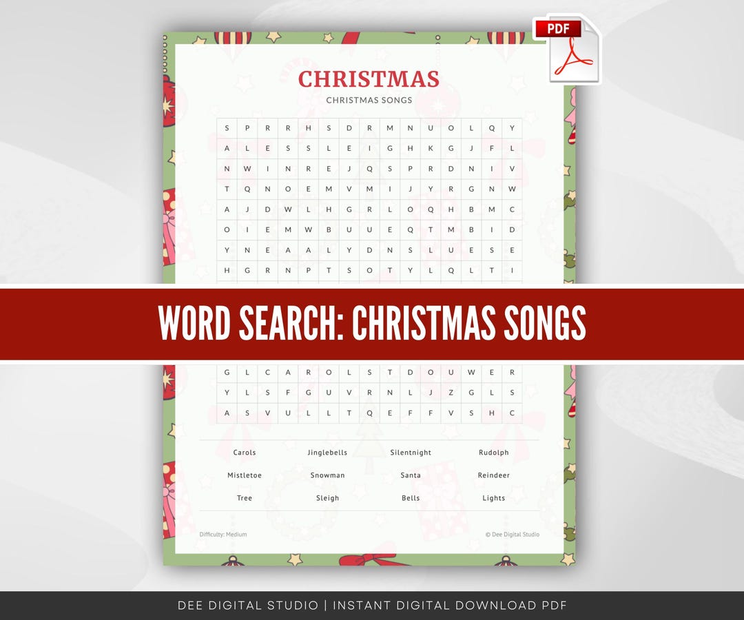 Christmas Songs Word Search Game | Christmas Printable PDF Puzzle ...