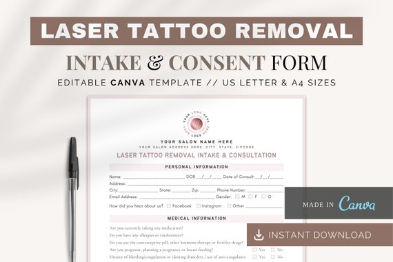 Laser Tattoo Removal Intake Form Canva Templates Salon - Etsy