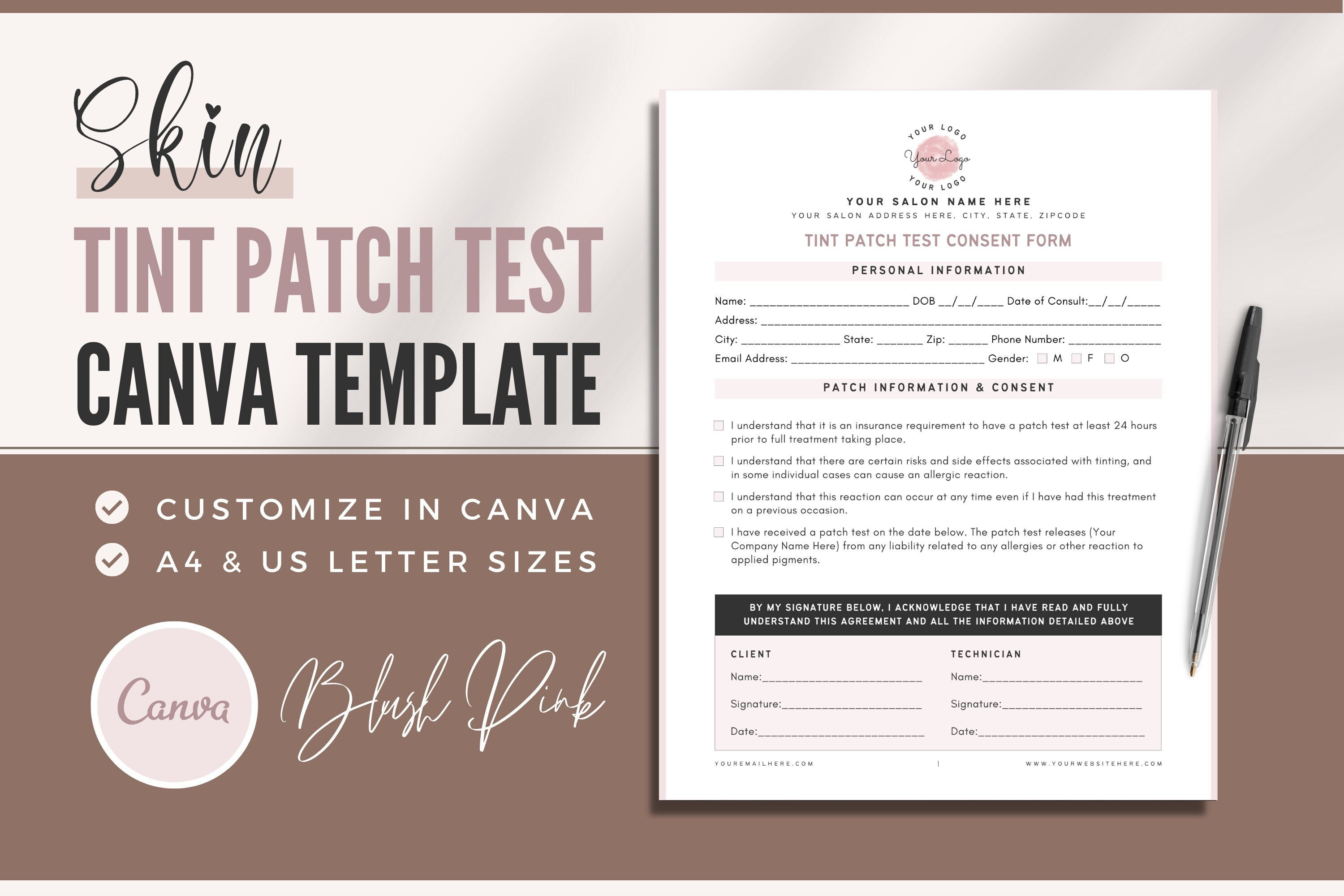 Tint Patch Test Consent Form Brow Patch Test Editable Canva Templates ...