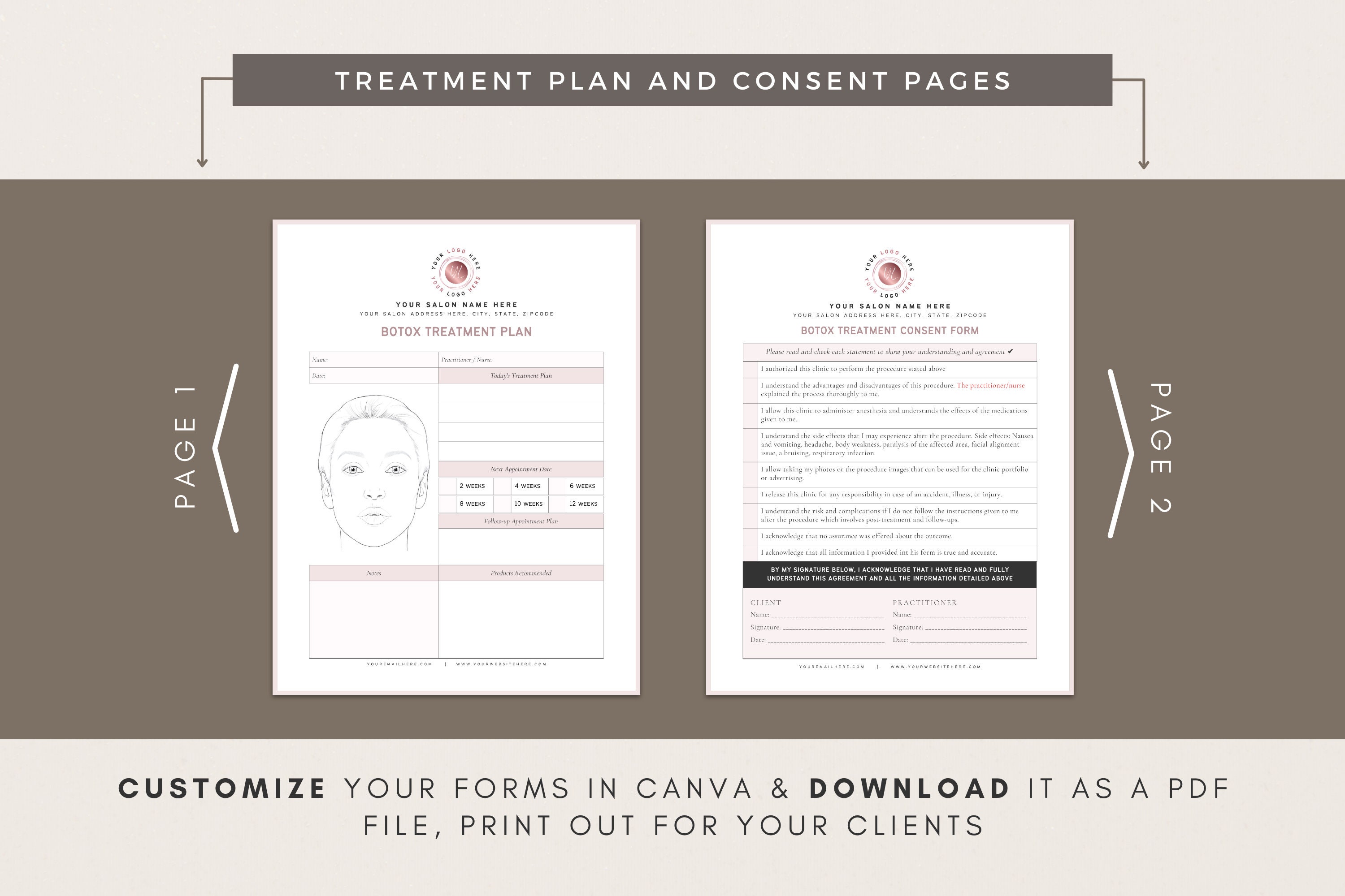 Botox Injection Treatment Plan Form Canva Templates Salon Business Form ...