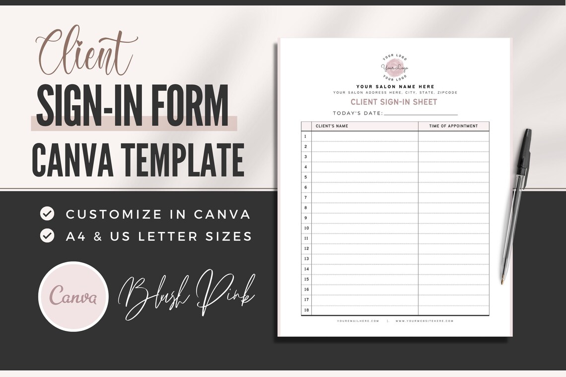 Client Sign-in Sheet Editable Canva Templates Office Client Check-in ...