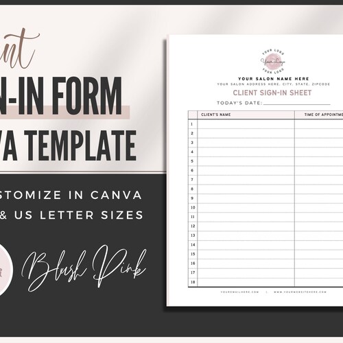 Client Sign-in Sheet Editable Canva Templates Office - Etsy