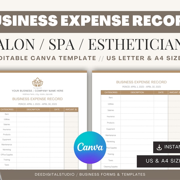 Canva Template Business Expenses - Etsy