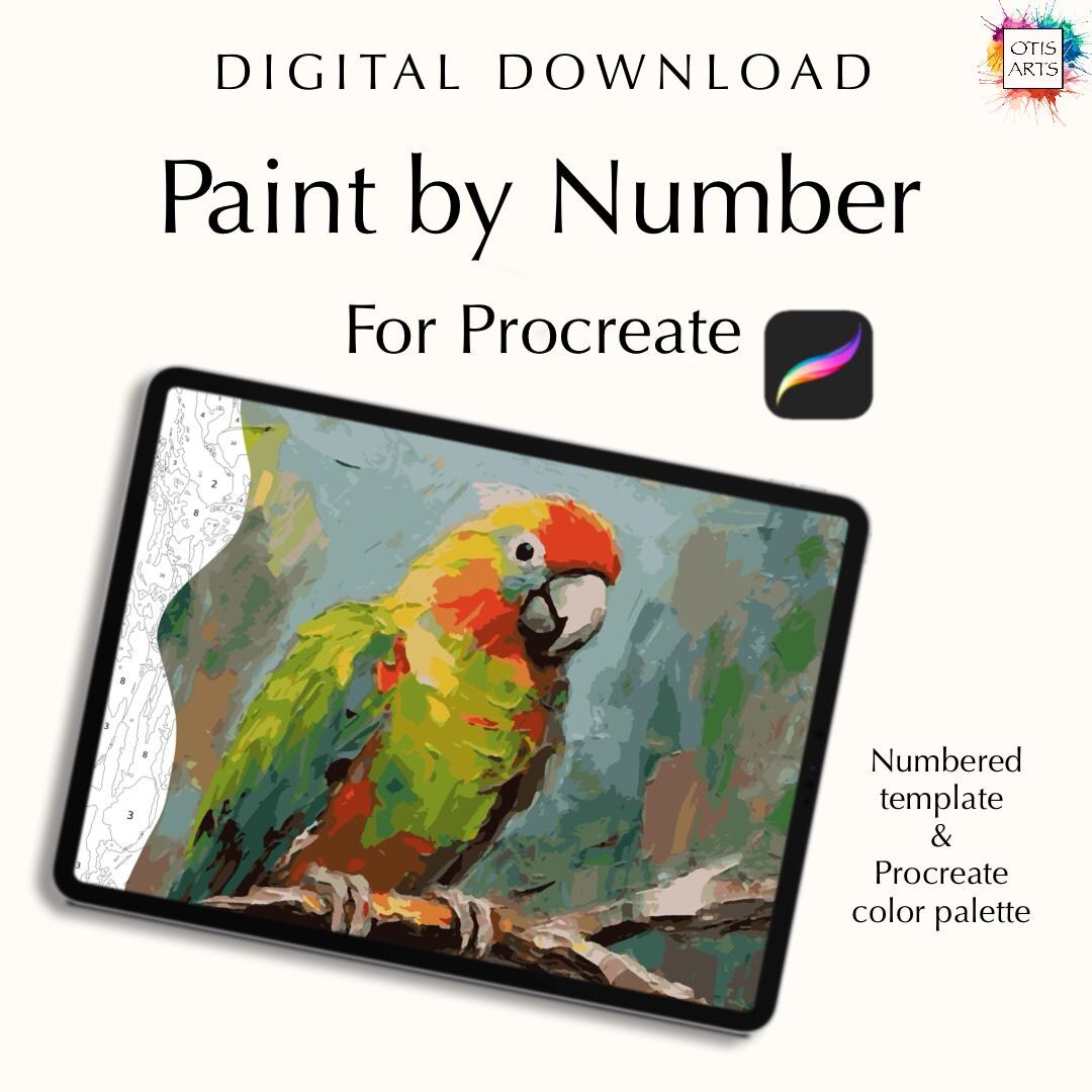 Parrot Paint by Number for Procreate: Tropical Bird Art (digital ...