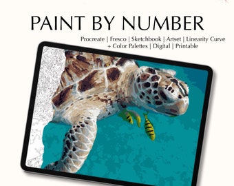 Sea Turtle Paint by Number Kit Adult Printable & Digital Download Art ...