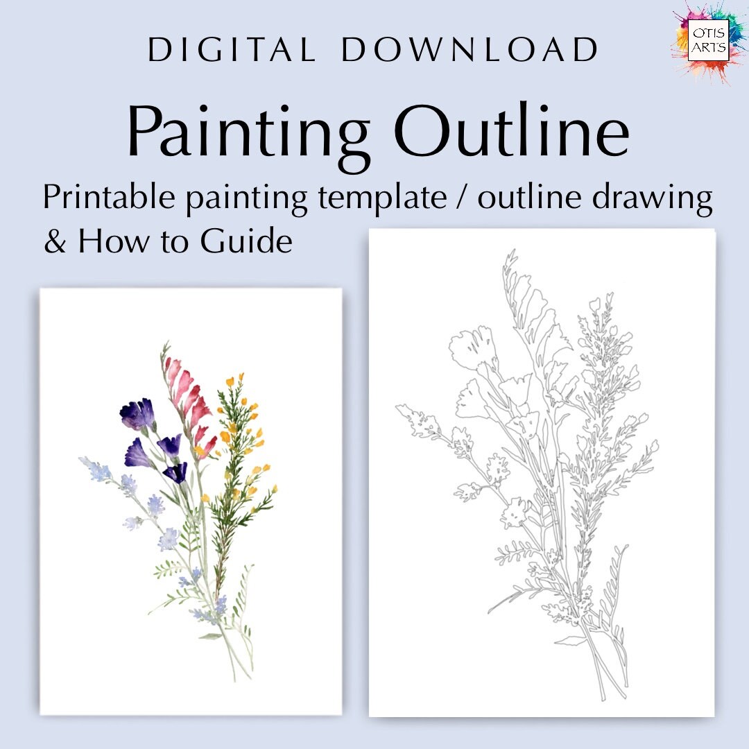 Wild Flower Outline Drawing, PDF Digital Download for Coloring or ...