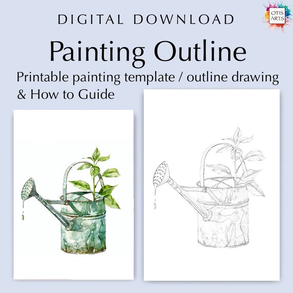 Illustration Coloring Page Outline Gardening Watering Can