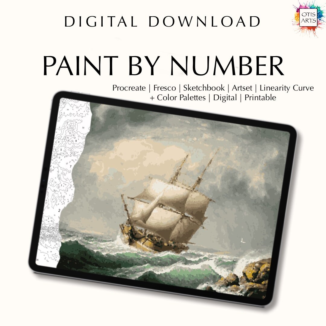 Digital Paint by Number Kit Digital of Brig off the Maine Coast by Fitz ...