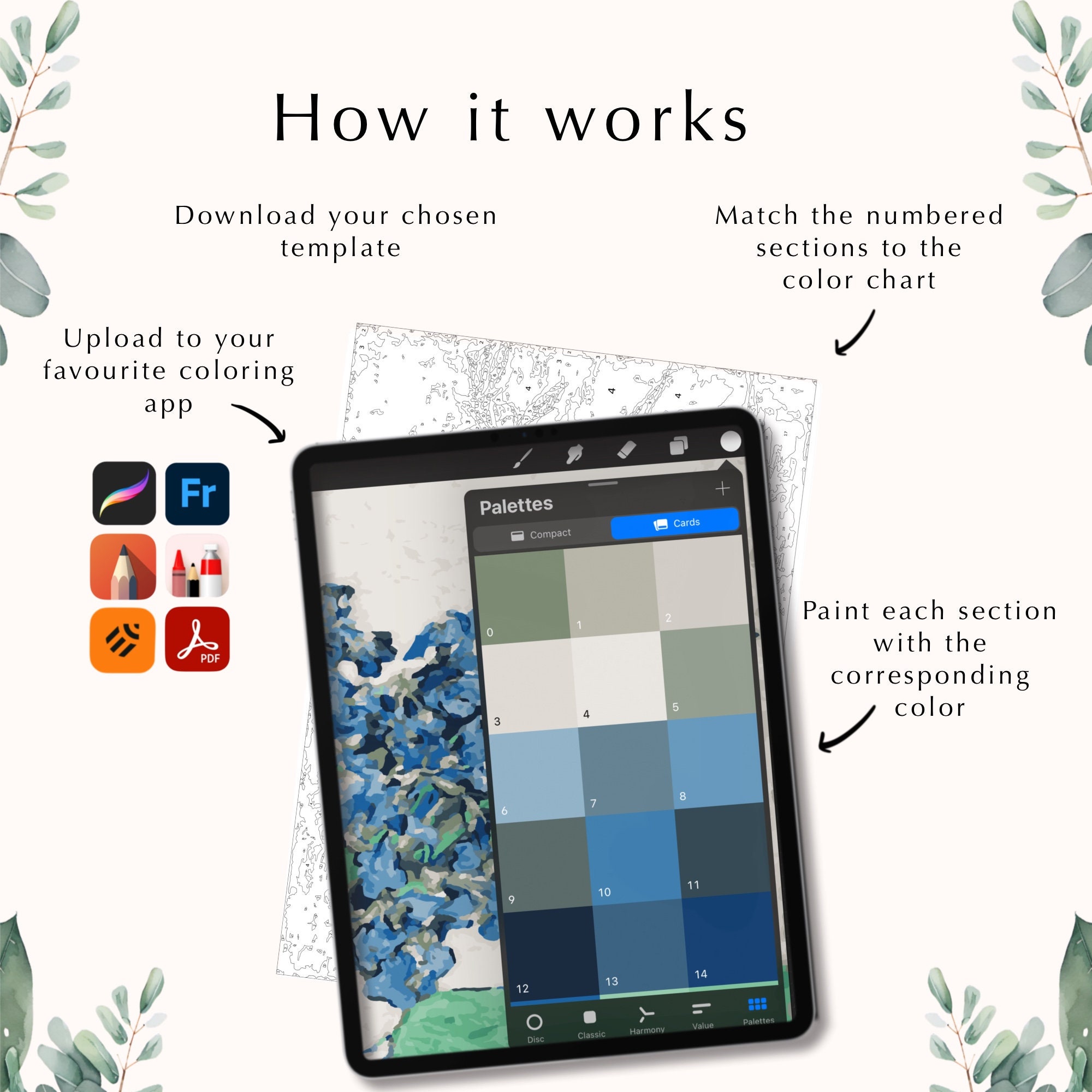 Paint by Number Kit Digital, Procreate, Fresco, Sketchbook, Art Set ...
