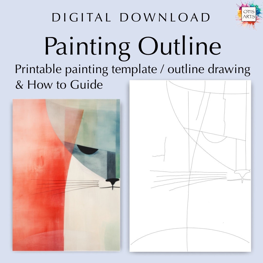 Abstract Cat Outline Drawing, PDF Digital Download for Coloring or ...