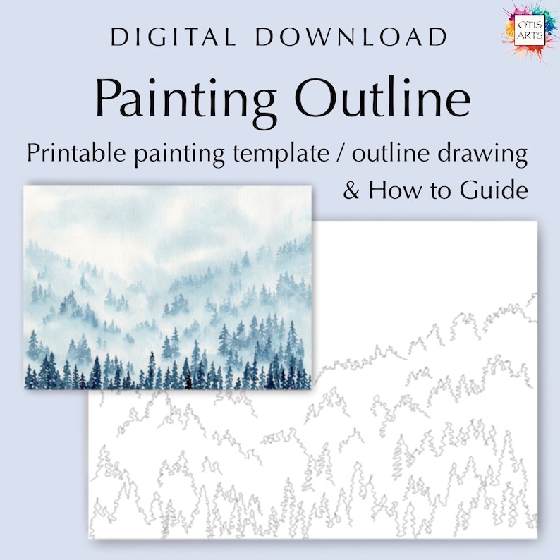 Blue Forest Outline Drawing, PDF Digital Download for Coloring or ...