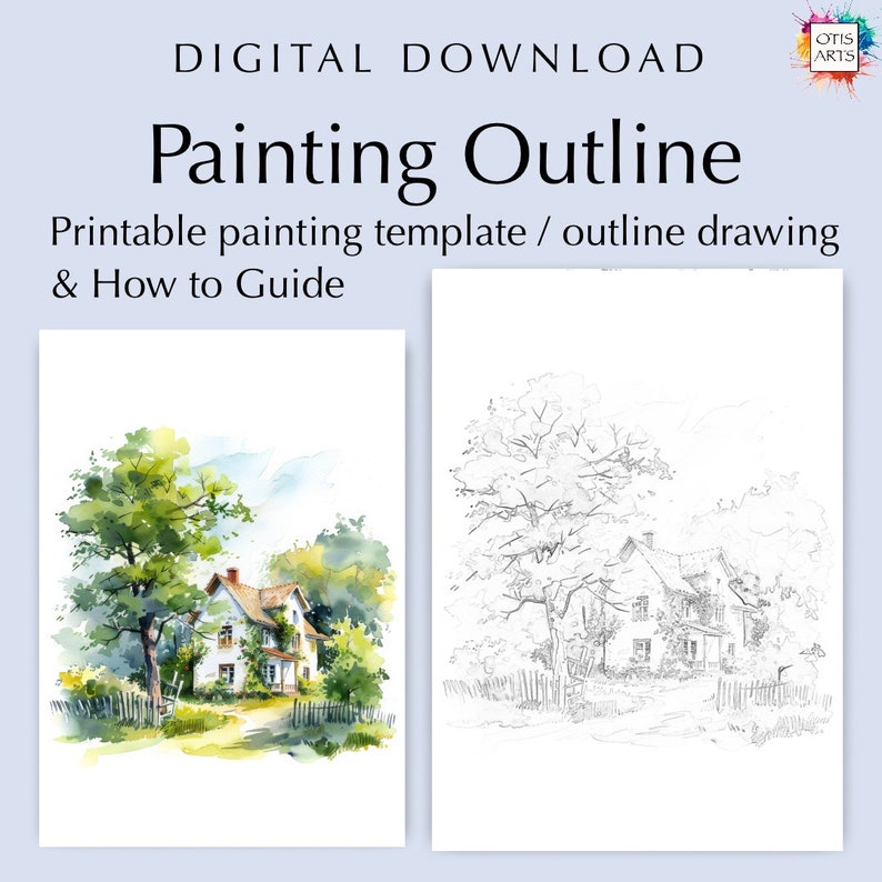 Cosy Cottage, Outline Drawing, PDF Digital Download for Coloring or ...