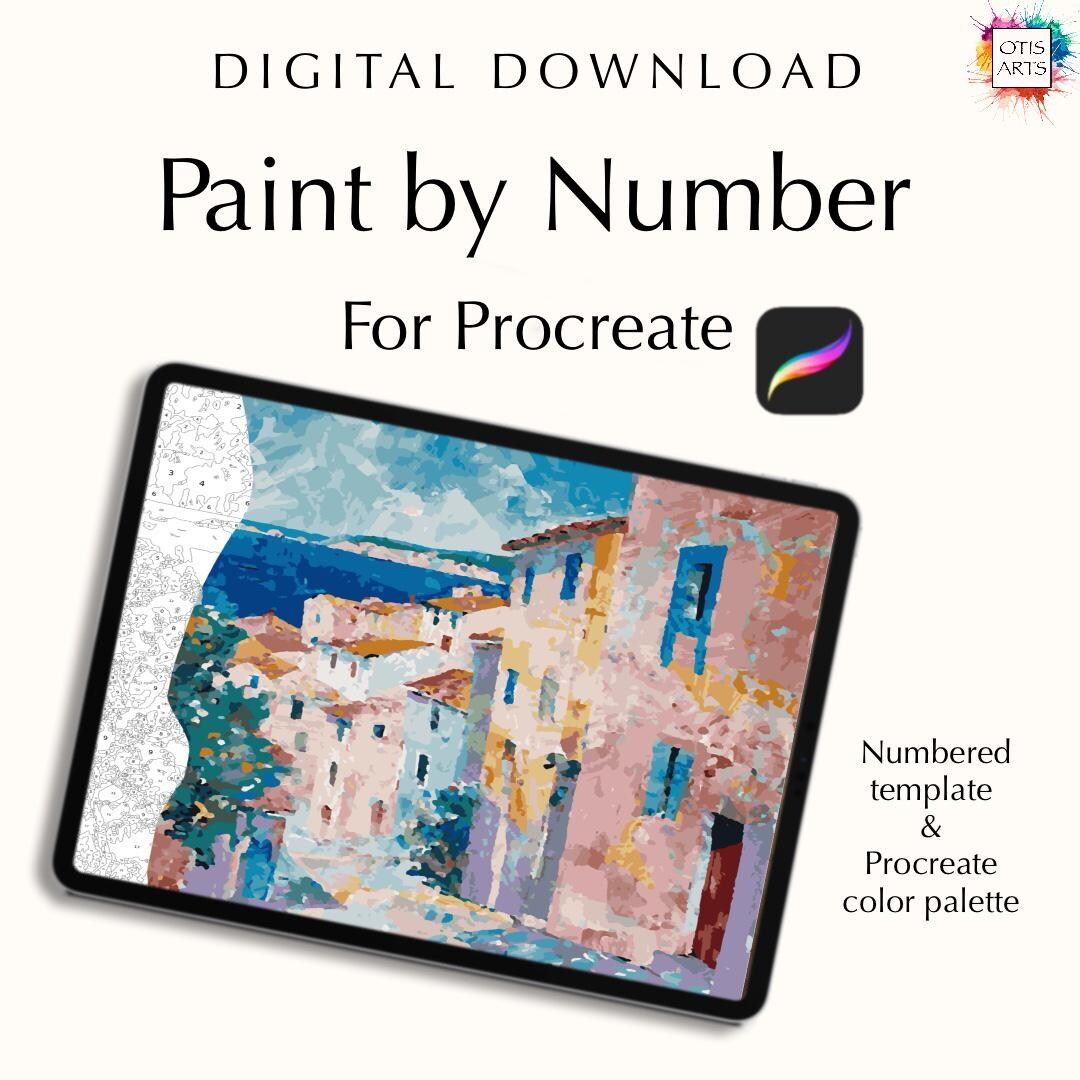 Digital Paint by Numbers Procreate - Colorful Mediterranean Village ...
