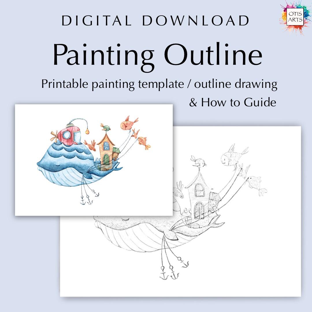 Whale Watercolor Painting Outline: A4 Printable (PDF Digital Download ...