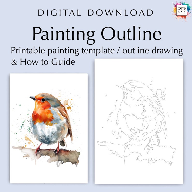 Robin Painting Template, Outline Drawing, PDF Digital Download for ...