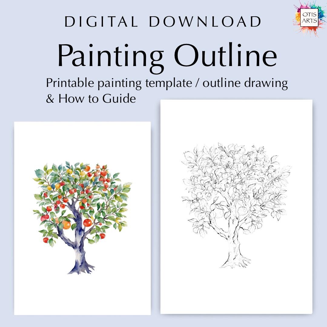 Apple Tree Outline Drawing, PDF Digital Download for Coloring or ...