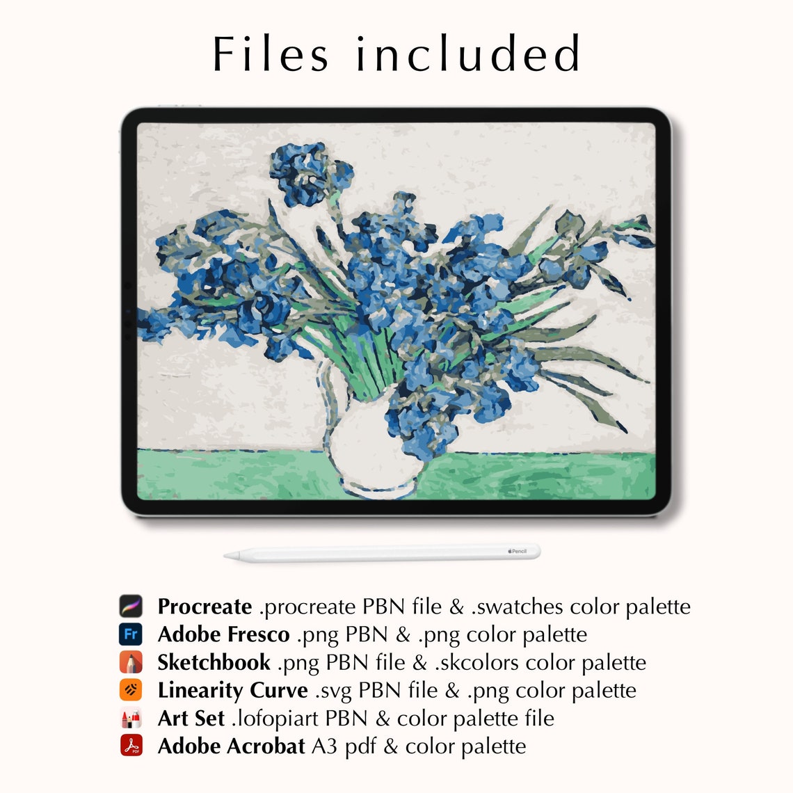 Paint by Number Kit Digital, Procreate, Fresco, Sketchbook, Art Set ...