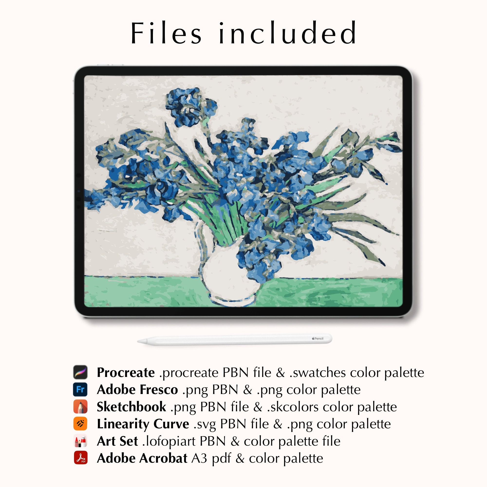 Paint by Number Kit Digital, Procreate, Fresco, Sketchbook, Art Set ...