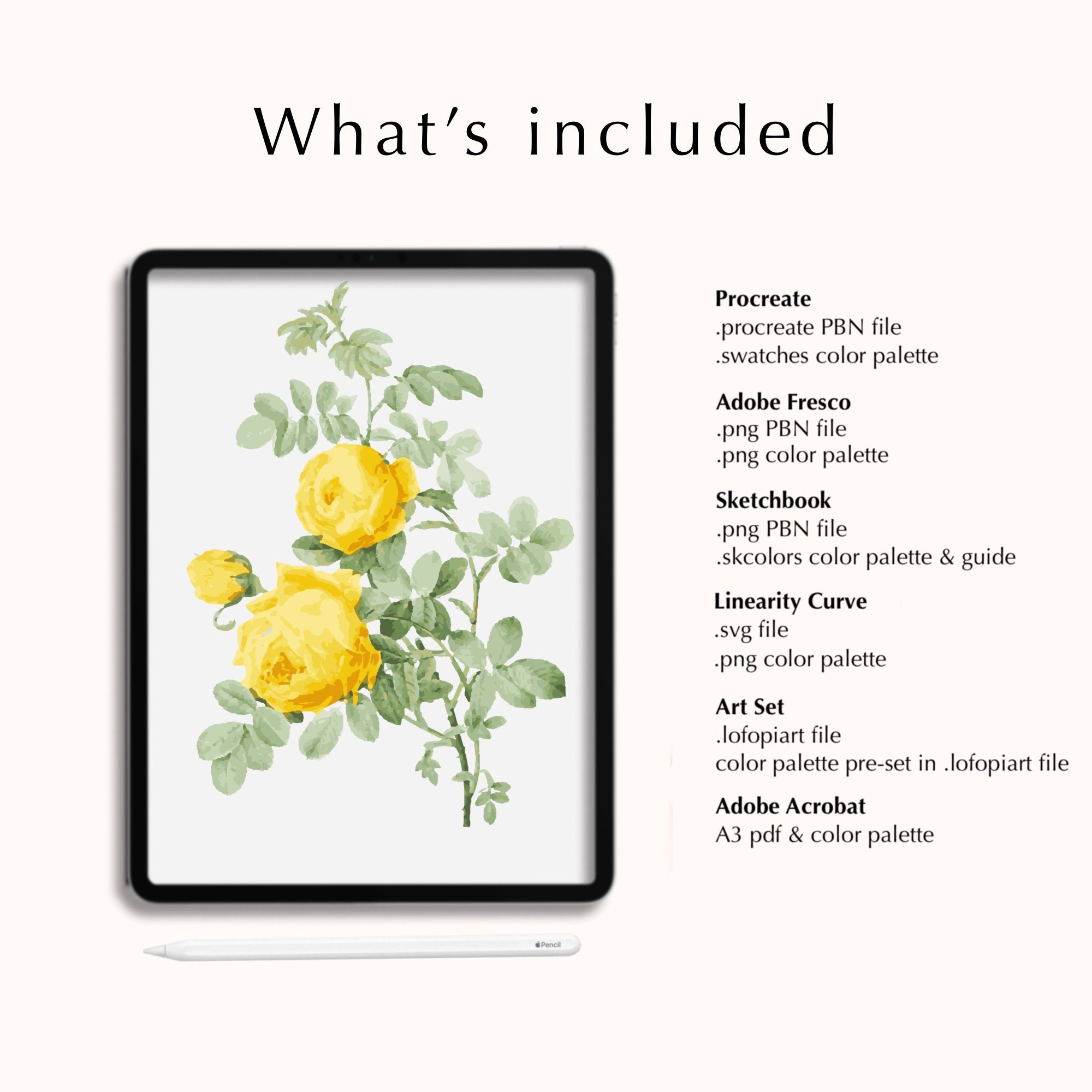 Yellow Rose Paint by Number Template: Procreate, Fresco, Sketchbook ...