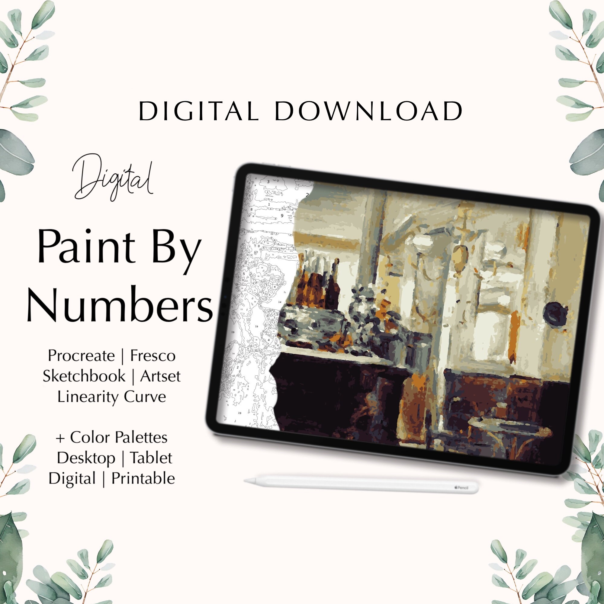 Paint by Number Kit Digital Procreate Fresco Sketchbook - Etsy