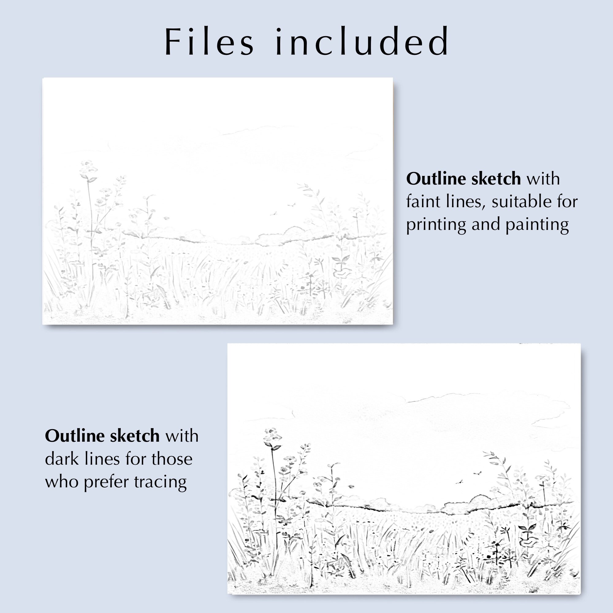 Field of Flowers Outline Drawing, PDF Digital Download for Coloring or ...