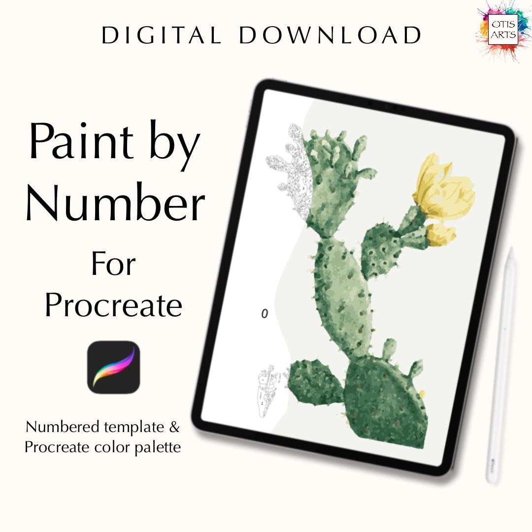 Cactus Paint by Number Template: Procreate, Fresco, Sketchbook (digital ...