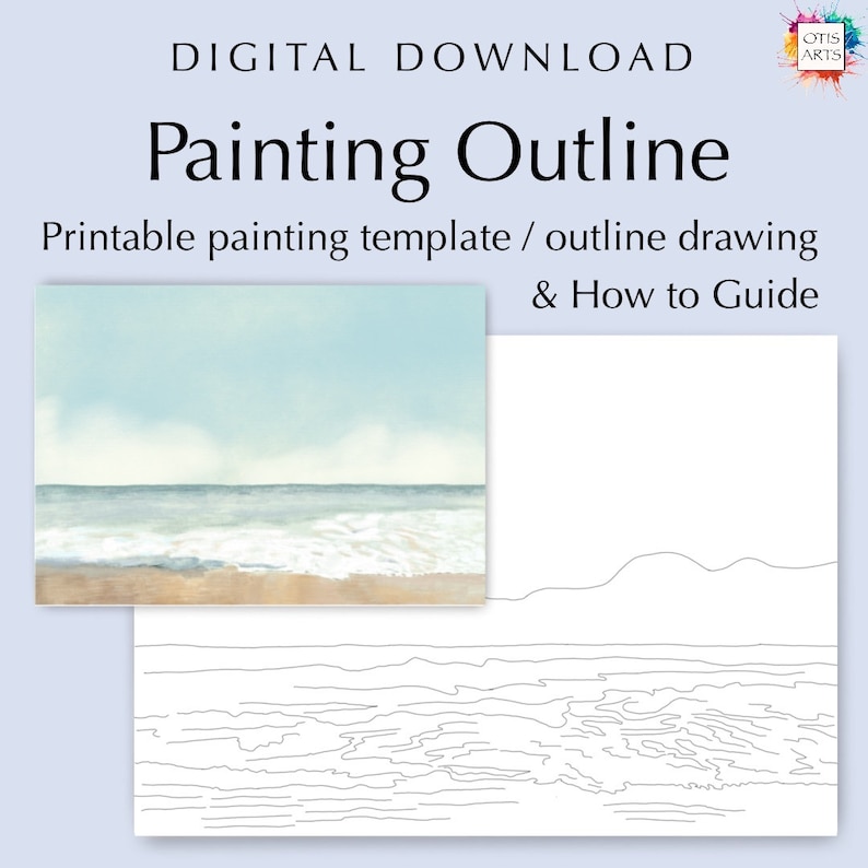 Beach and Sea Outline Drawing, PDF Digital Download for Coloring or ...