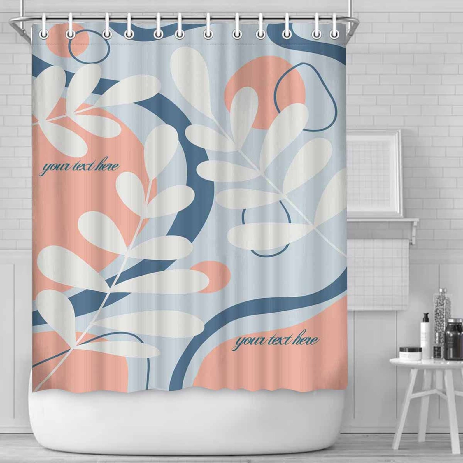 Custom Leaf Monogram Shower Curtain Personalized Your Text On Etsy