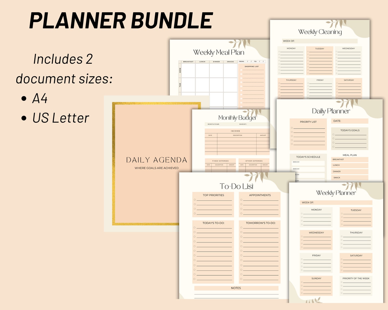 Minimalist Planner Bundle PDF Printable Daily & Weekly Schedule Daily ...