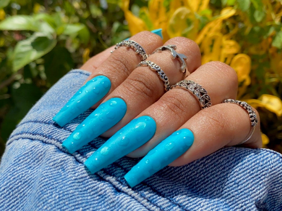 Rainfall Press on Nails Water Drop Nails Raindrop Nails Blue Nails - Etsy