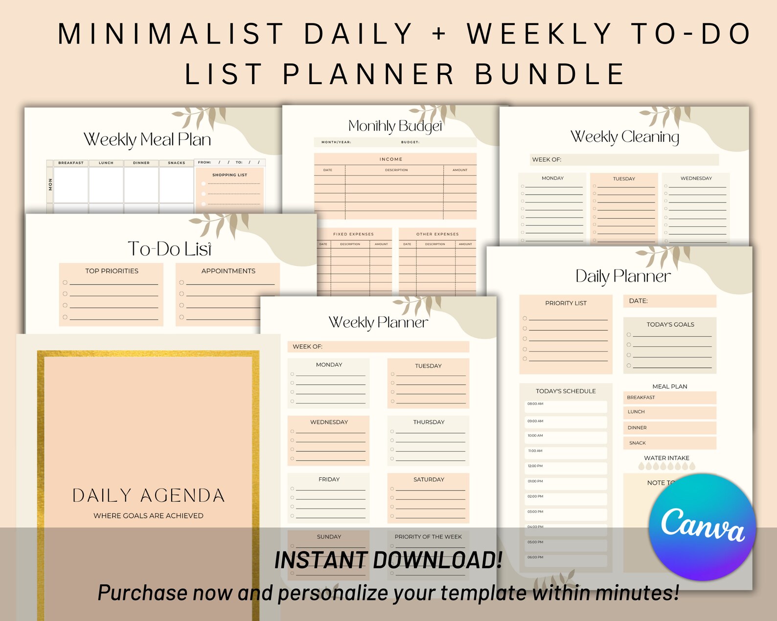 Minimalist Planner Bundle PDF Printable Daily & Weekly Schedule Daily ...