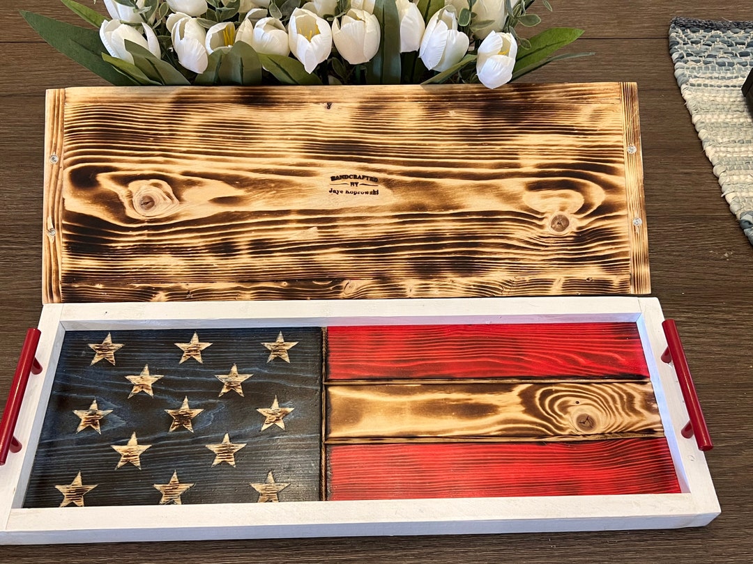 Patriotic American Flag Tray, Charcuterie Board, Serving Tray, Memorial ...